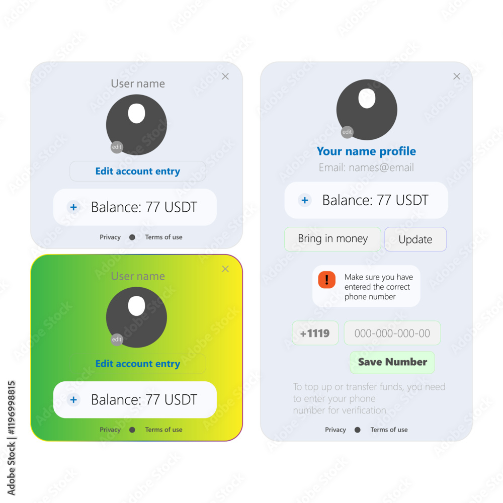 Vector de Stock User interface designs for account balance management ...