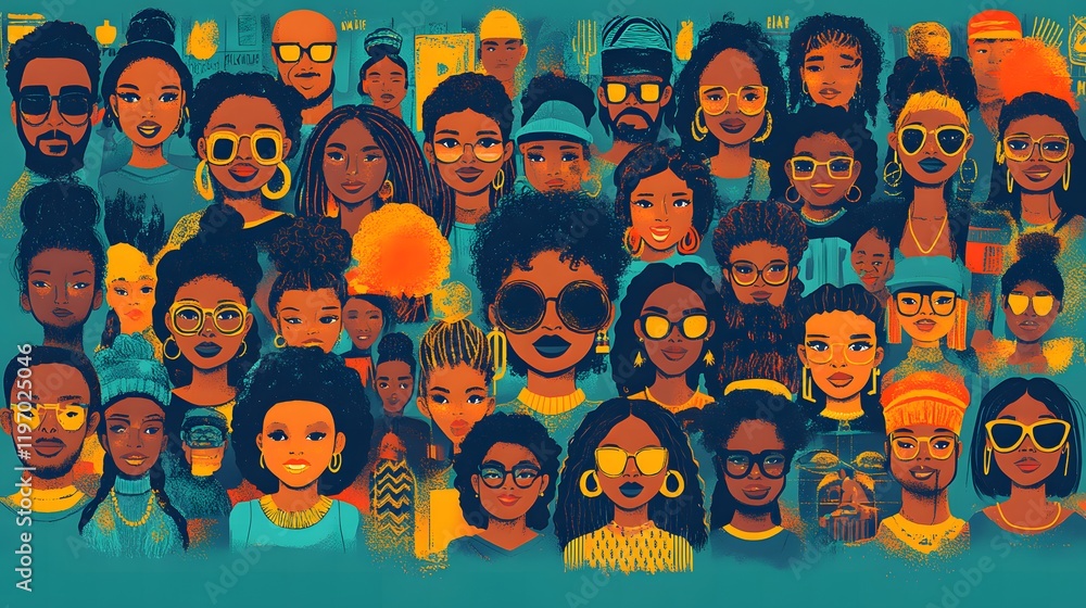 beautiful flat illustration of a community celebrating Black History ...