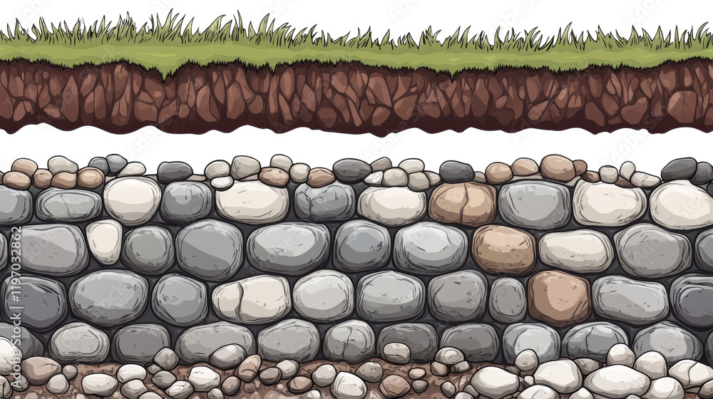 Stone Wall Cross Section: A detailed illustration showcases a cross ...