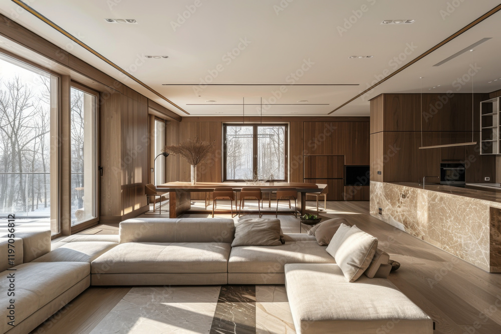 light luxury interior design of a modern apartment in a minimalist ...