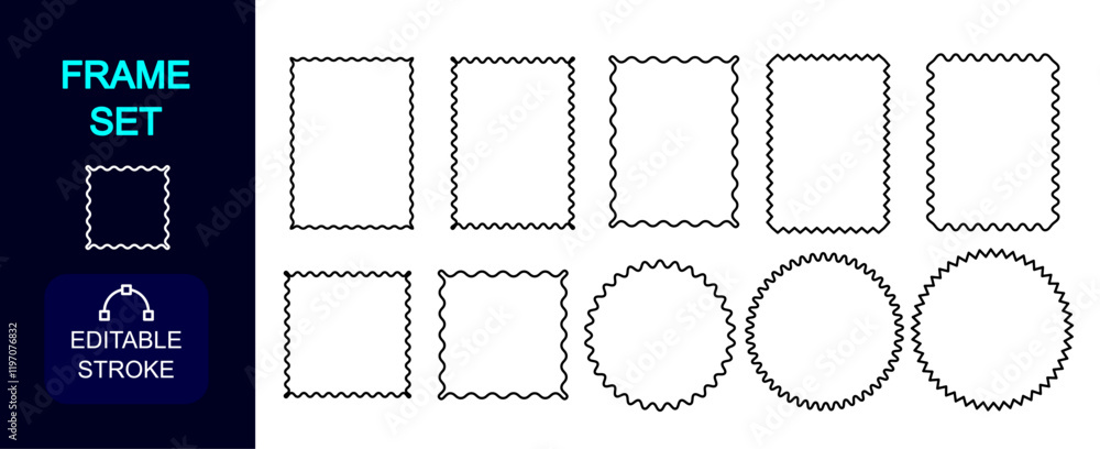 wavy edge rectangle frames and circle frames. wiggly border set for ...