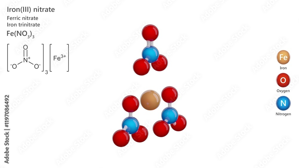 Iron(III) Nitrate. Animated 3D model of a molecule. Molecular formula ...