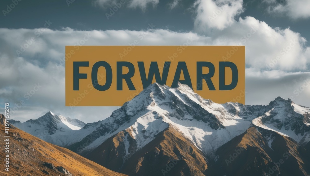 FORWARD text title in center and mountain goal strive ascent task ...