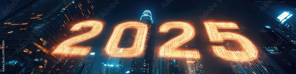 Illuminated numbers display futuristic vision of year 2025 in ur Stock ...
