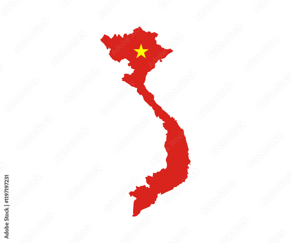 Vietnam flag and map icon. Vietnam border boundary country shape nation ...