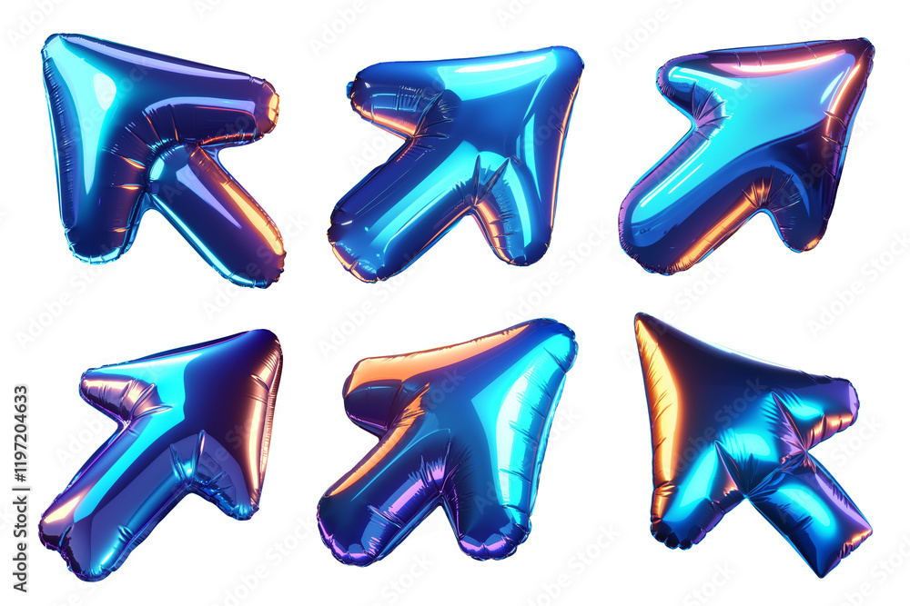 Glossy blue inflatable arrow 3D icon, Bold holographic metal arrow ...