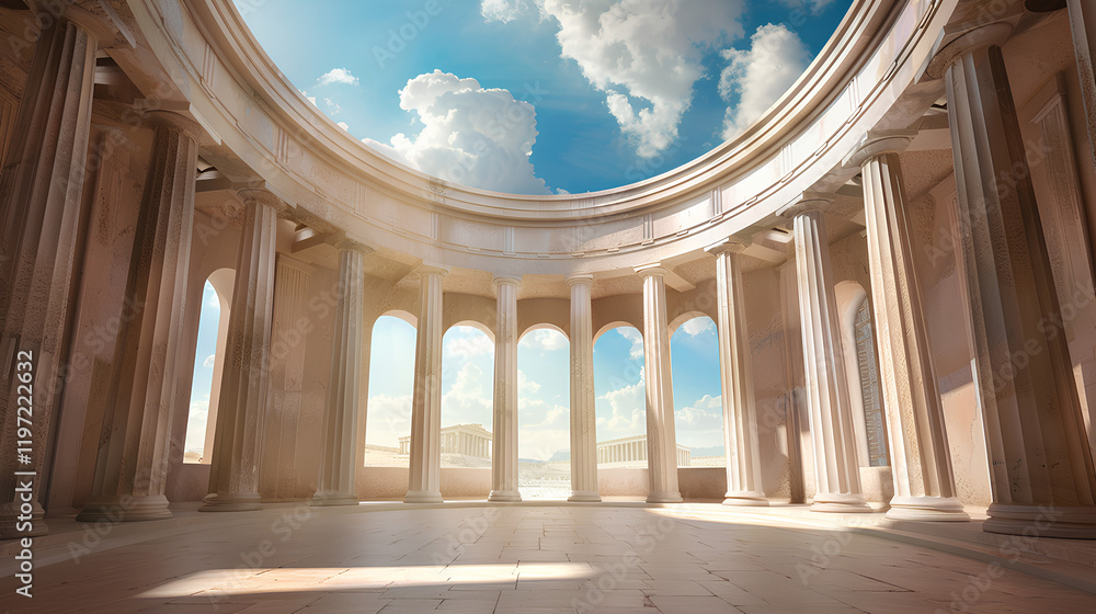 3D background for product display, featuring an interior of the Greek ...