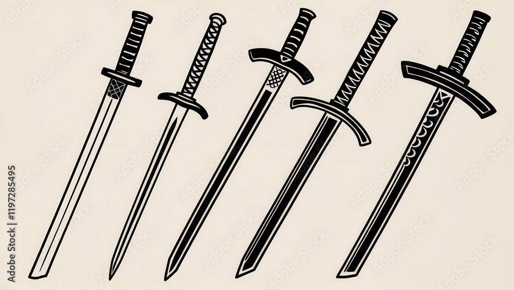 Collection of Medieval and Japanese Swords Daggers Katana and ...