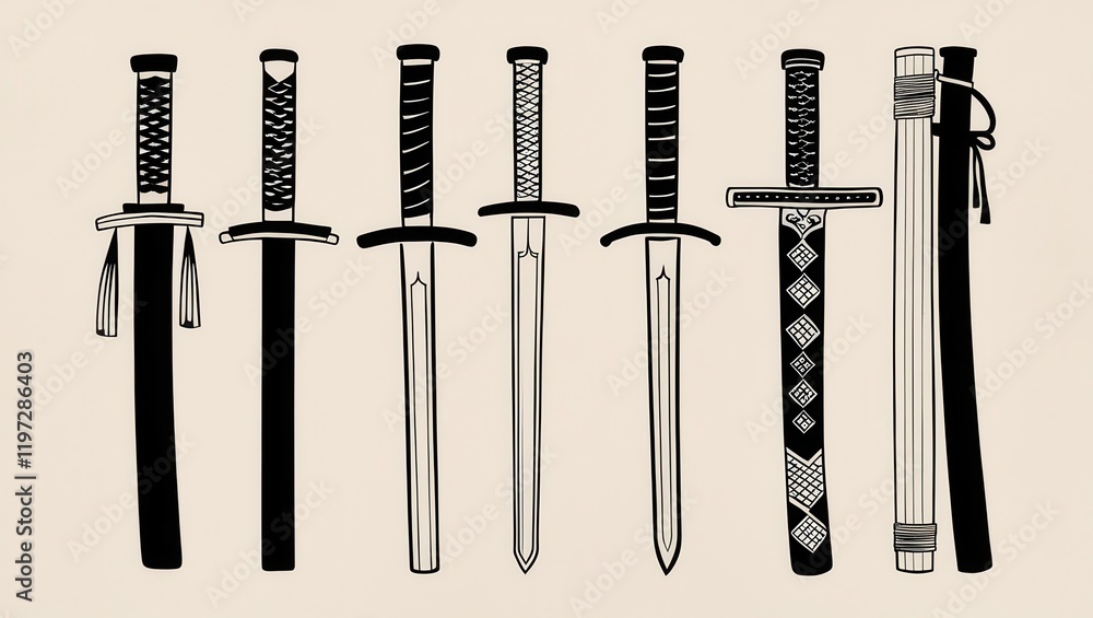 Collection of Japanese Swords Katana Wakizashi Tanto and Scabbards ...