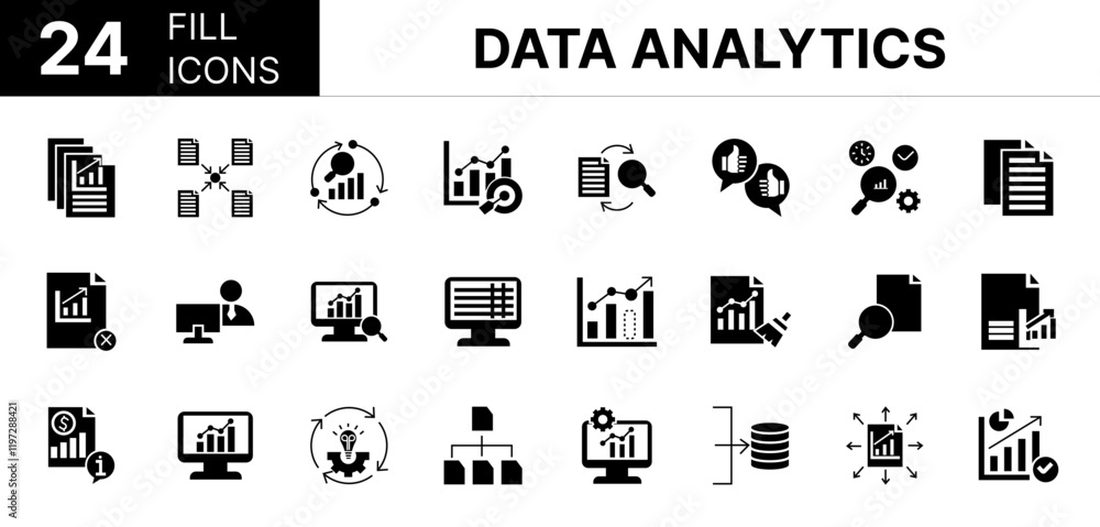 Collection of 24 Data analytics fill icons featuring editable strokes ...