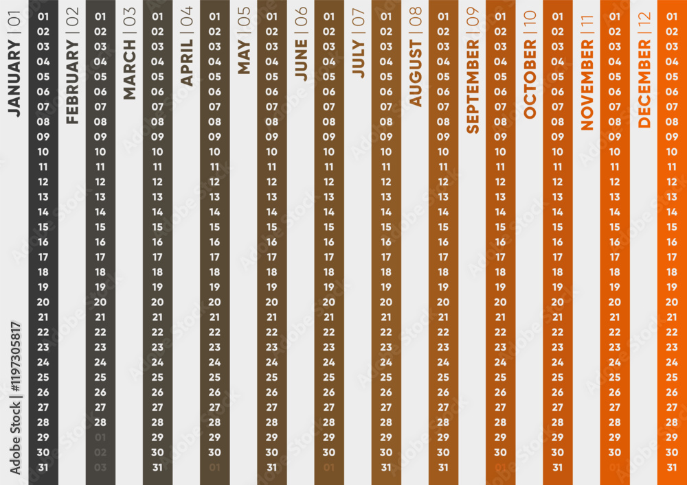 2026 Vertical Yearly Calendar, Minimalist One-Page Design, Annual ...