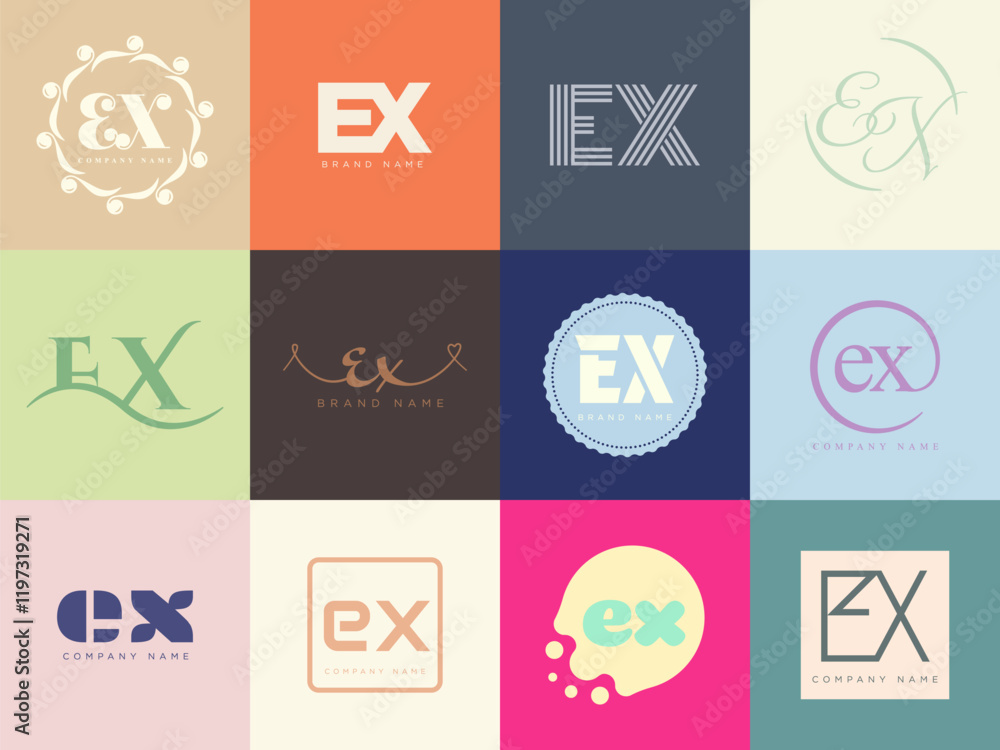 EX logo company template. Letter e and x logotype. Set different ...