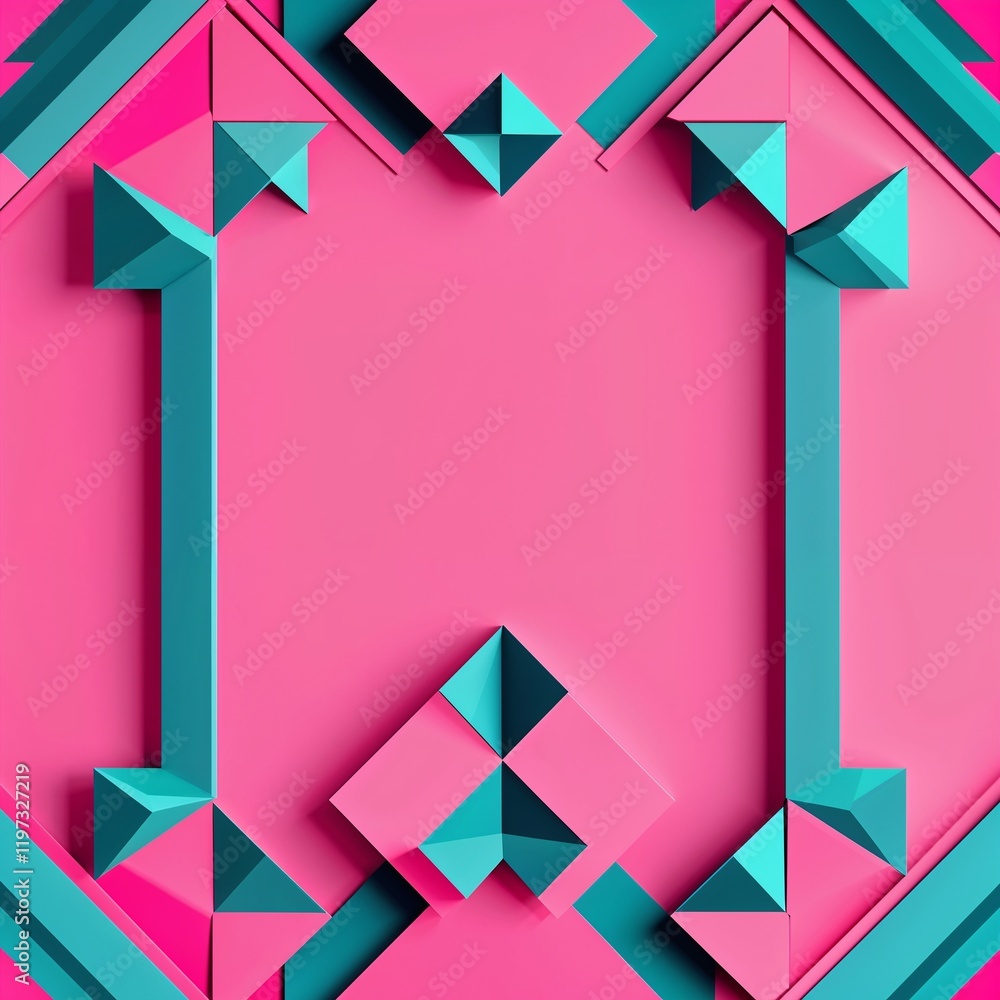 Bright pink and teal geometric shapes framing the edges for a modern ...
