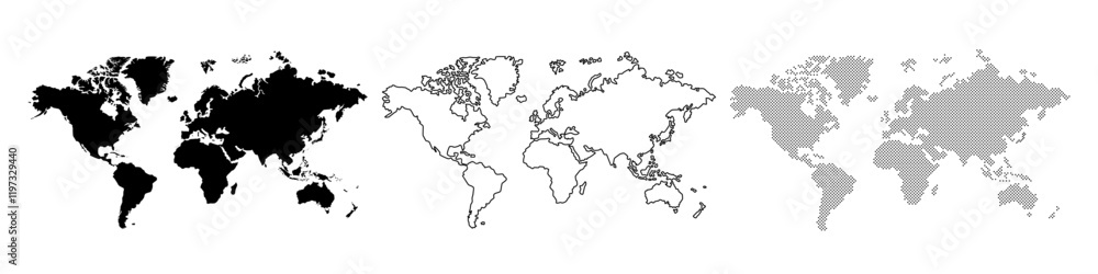 Dotted world map, line drawing of world map, world map silhouette 素材庫向量 ...