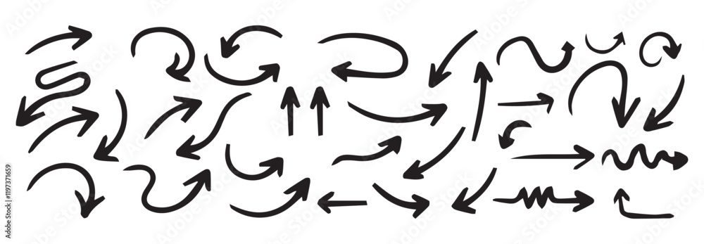 Arrow vector elements hand drawn arrows brush stroke curly arrow ...