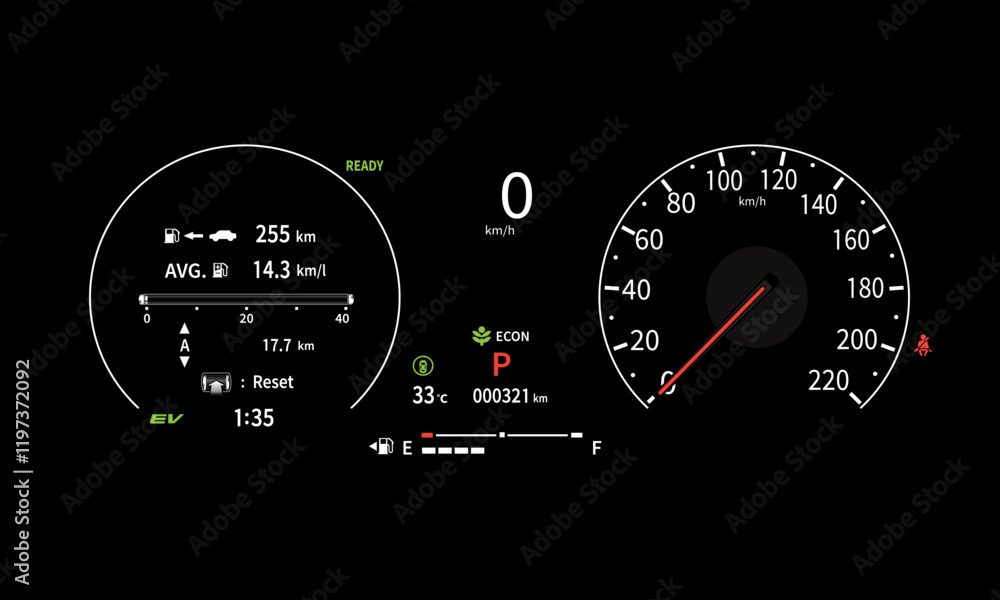 Car dashboard speed meter technology design modern futuristic on black ...