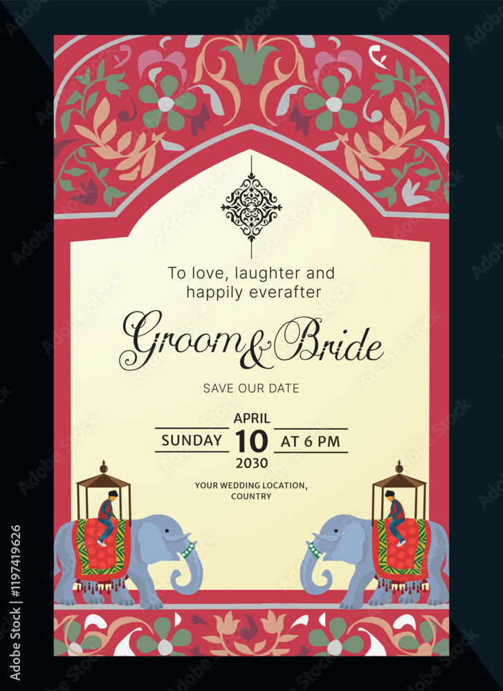 hindu wedding invitation card elegantly designed for mehndi and roka ...