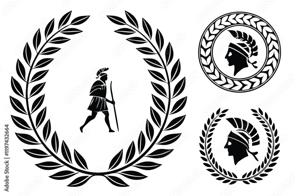 Laurel wreaths, black and white vector graphics, circular leaf designs ...