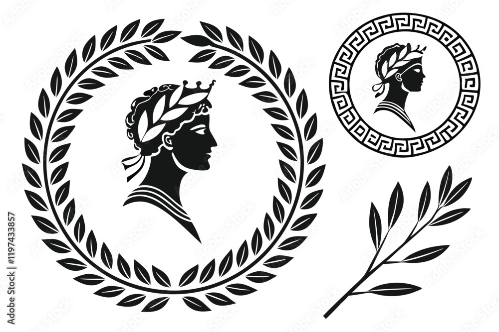 Laurel wreaths, black and white vector graphics, circular leaf designs ...