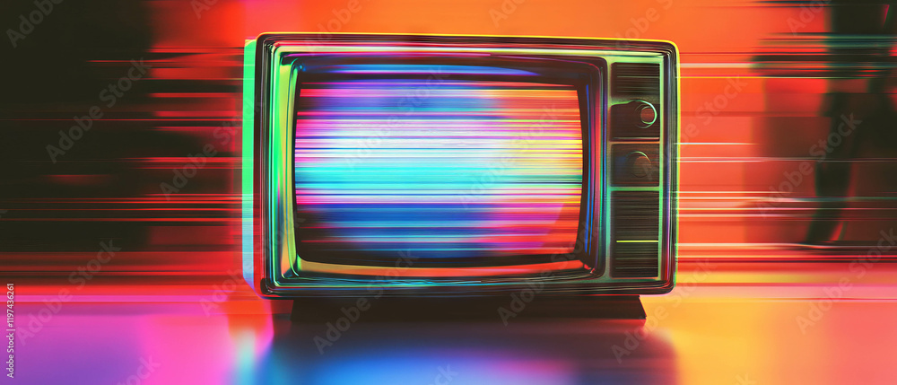Glitch effect creating colorful scan lines reminiscent of old ...