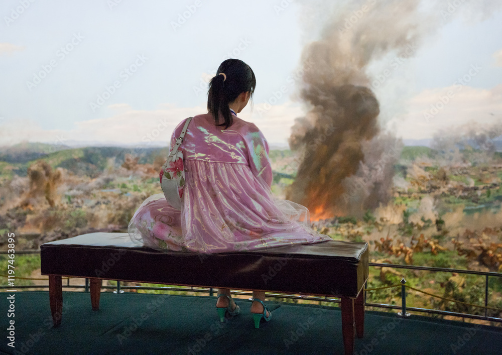 North Korean visitor lookingthe battle of taejon diorama in the ...