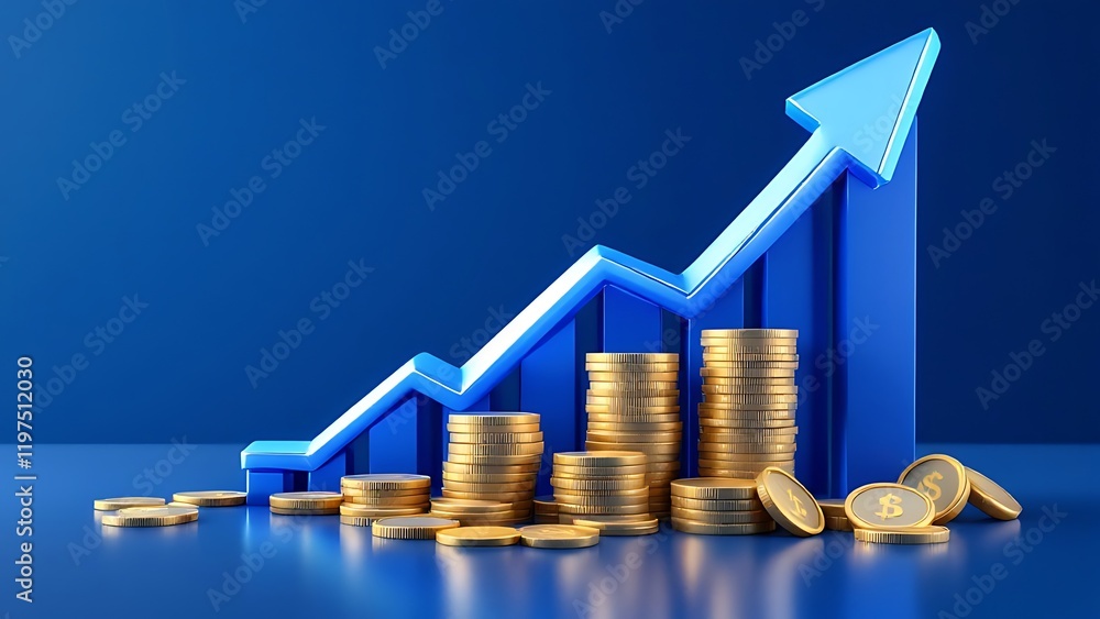 Finance stock growth chart investment graph on 3d diagram background ...