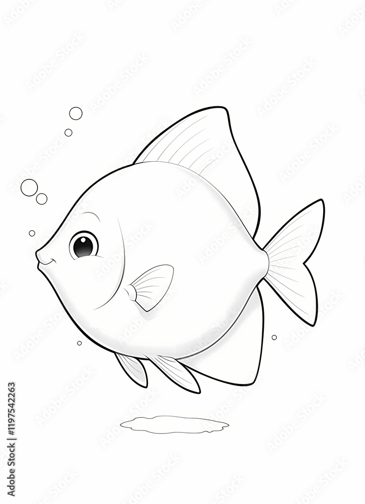 Friendly cartoon fish coloring page with bubbles for kids to color and ...