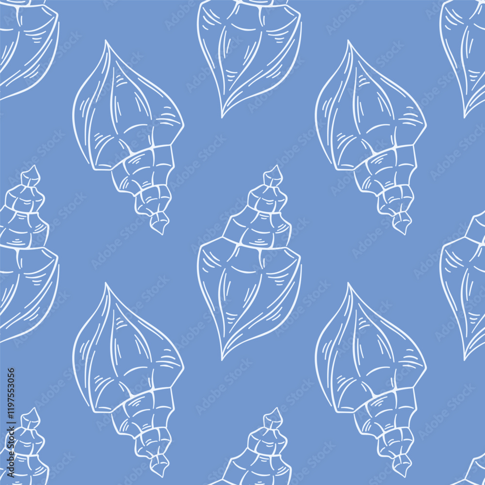 Seashell seamless pattern in line art style. Undersea repeat texture on ...