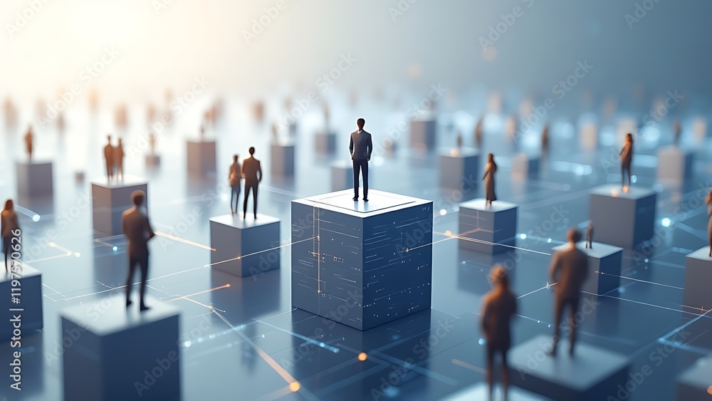 Network of connected black nodes with white highlights on a reflective ...