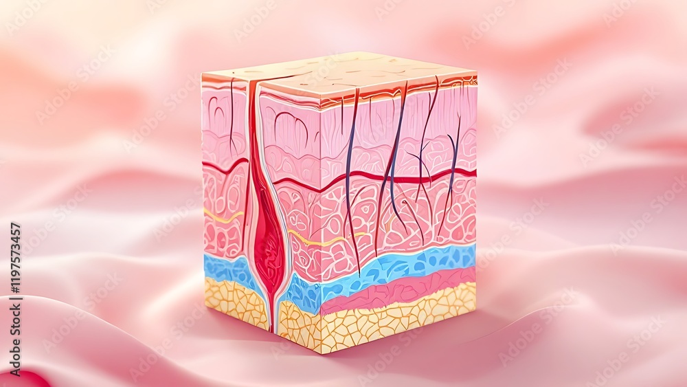 Cross-sectional illustration of human skin layers showing dermis ...