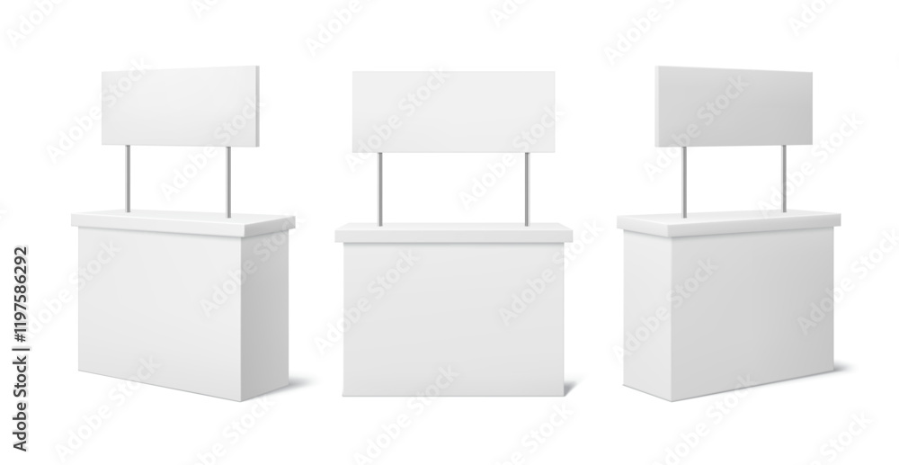 Stand booth or display kiosk with table counter for promo advertising ...