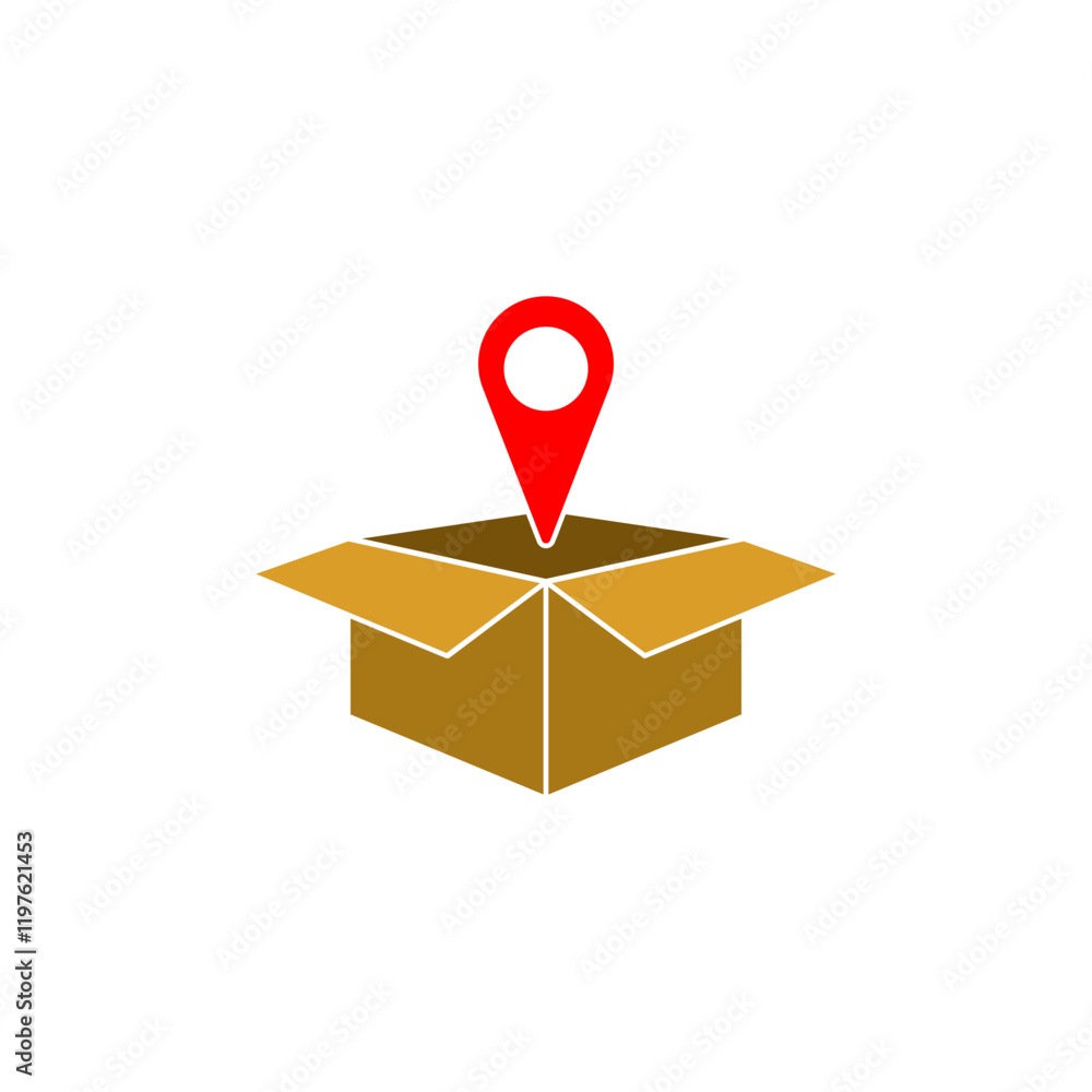 package box icon with location mark, simple flat style, logo sign ...