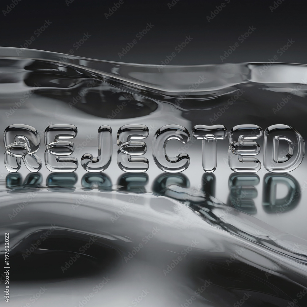 "REJECTED" text in 3D glass letters with a black background. Stock ...