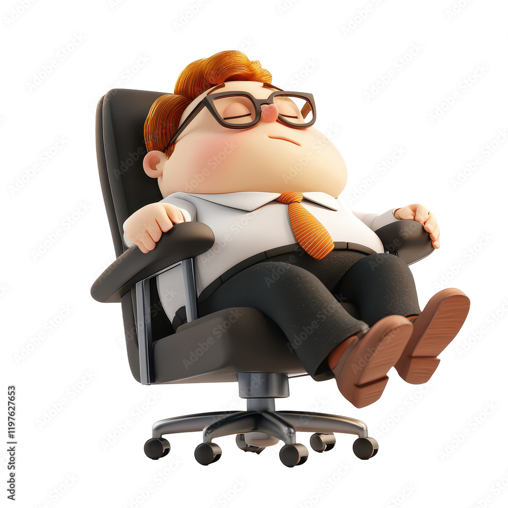 Cartoon boss character dozing off in office chair during work hours, 3d ...