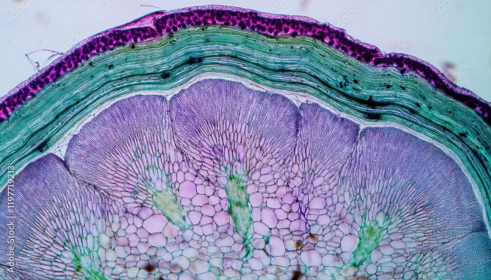 Microscopic view of a cross-section showing tissue structure in plant ...