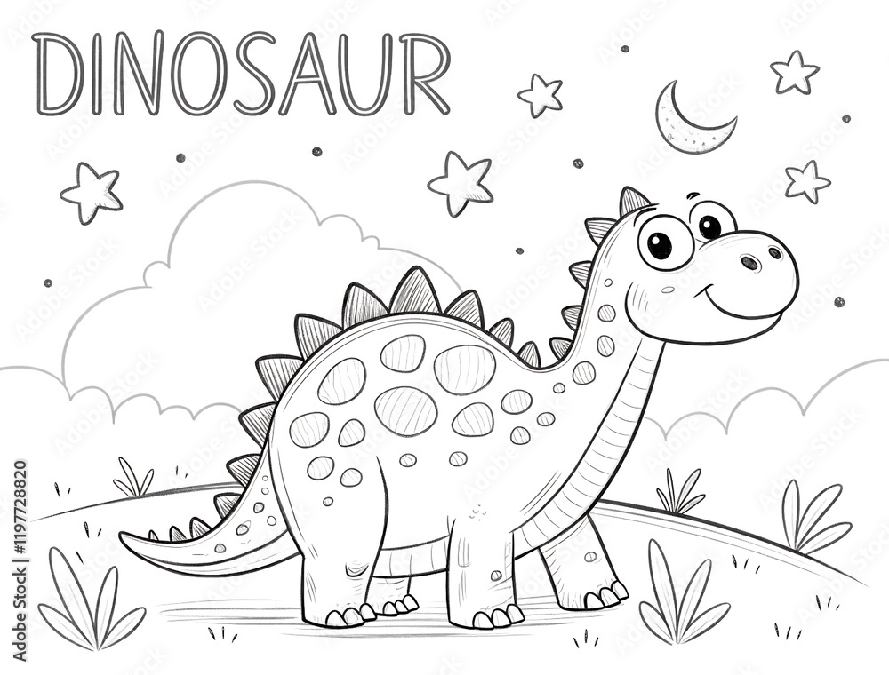 Cute Dino smiling Coloring sheet for Kids. Printable Activity for ...