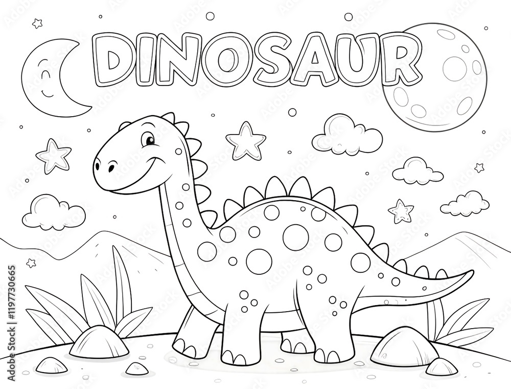 Cute Dino smiling Coloring sheet for Kids. Printable Activity for ...