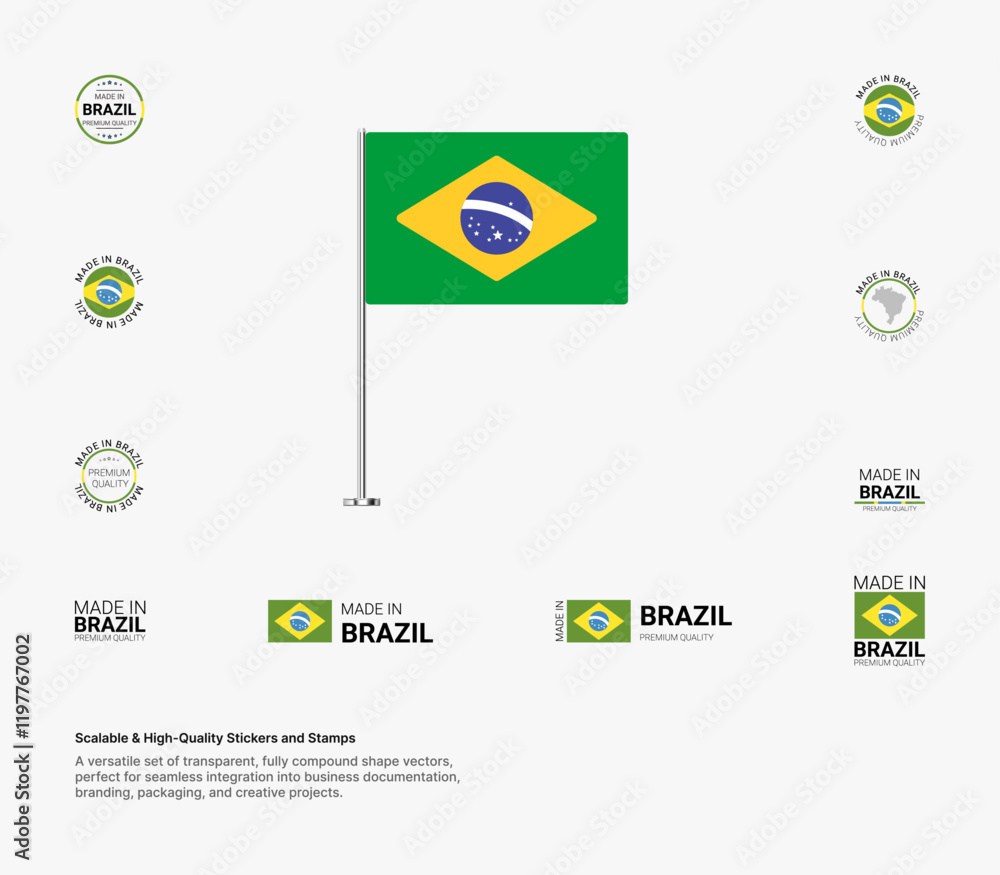 Made in Brazil Stamps, Flag, Tags, labels, Seals, Icons. Creative ...