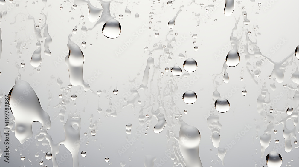Rain transparent drops flow down the glass.Realistic wet condensation texture.Fresh water splash ...