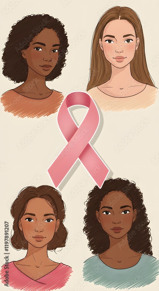 Diverse women in vibrant illustration for breast cancer awareness ...