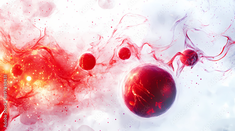 Red molecules connecting on bright white background, abstract science ...