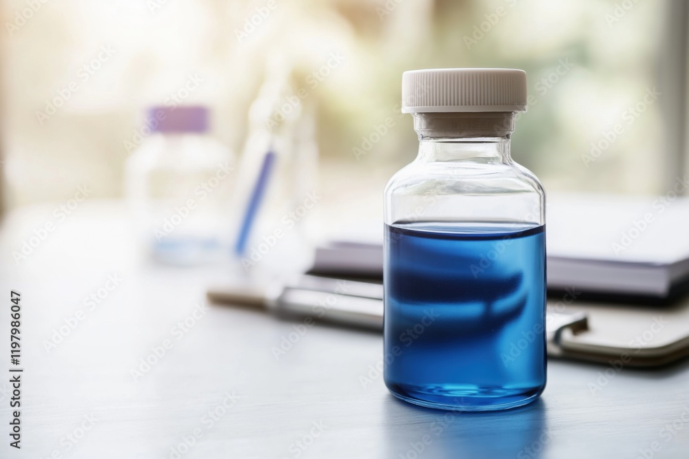 Methylene blue solution in Erlenmeyer flask during chemistry experiment ...
