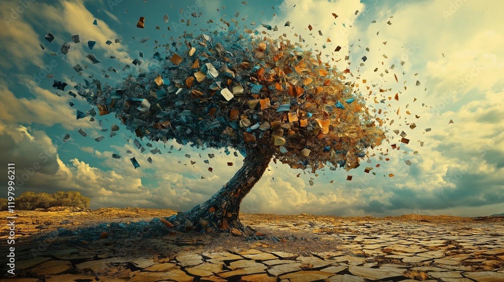 Tree covered in plastic waste. Visual representation of environmental ...