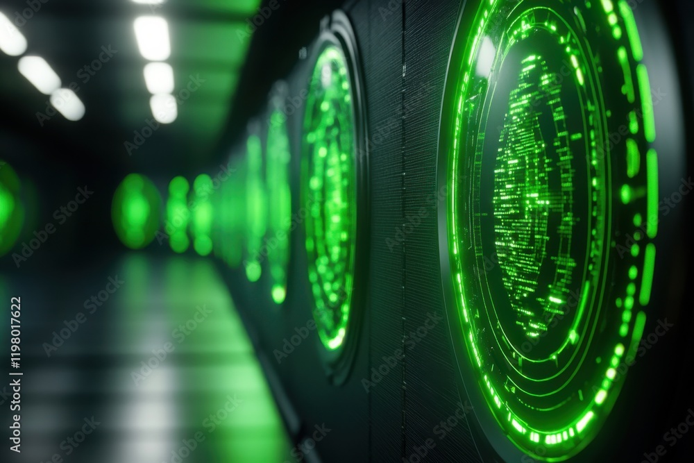 Dynamic green screen background featuring holographic AI dashboards ...