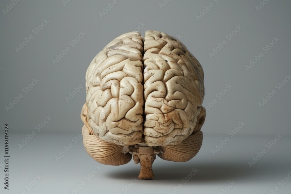 Realistic anatomical model of a human brain, highlighting key ...