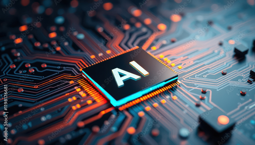 Foto de Stock Next-Gen Quantum AI Chipset with Neon Blue and Purple ...