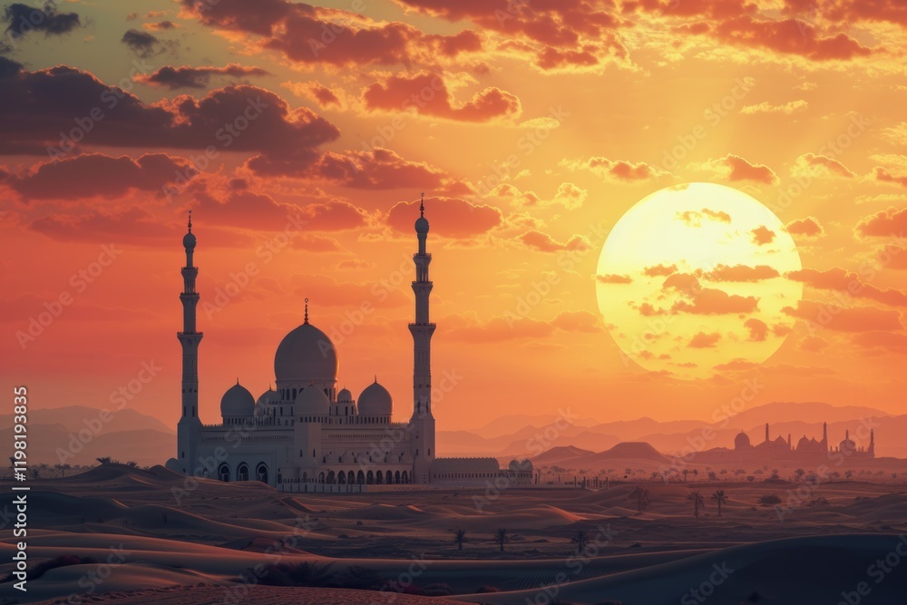 Ramadan Sunset: Witnessing the Majestic Mosque in the Desert, a ...