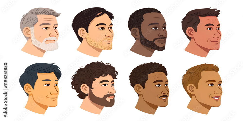 eight Male Heads illustration isolated transparent background PNG Stock ...
