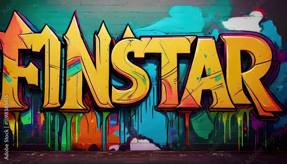 Vibrant Graffiti Mural Showcasing FINSTAR in Grungy Graffiti Style ...