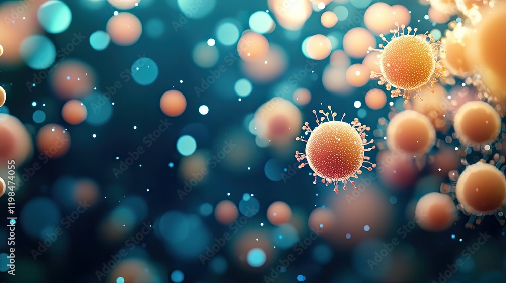 Dust pollution concept. Colorful microscopic view of bacteria and ...
